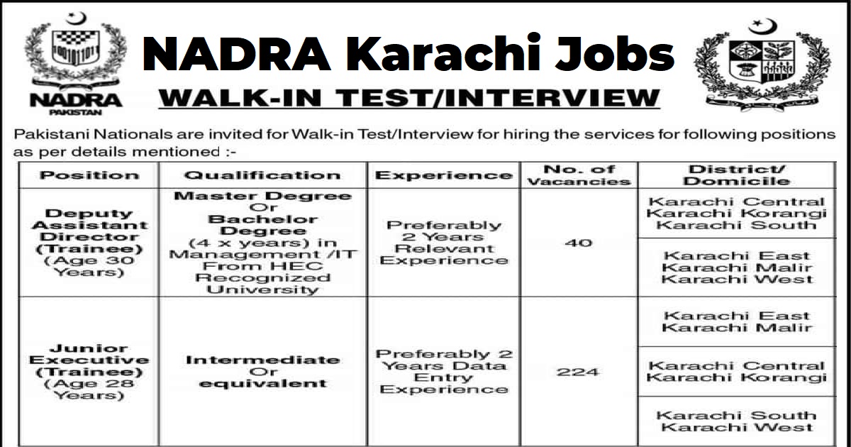NADRA Karachi Jobs 2022 Advertisement NADRA Karachi Jobs 2022 Advertisement